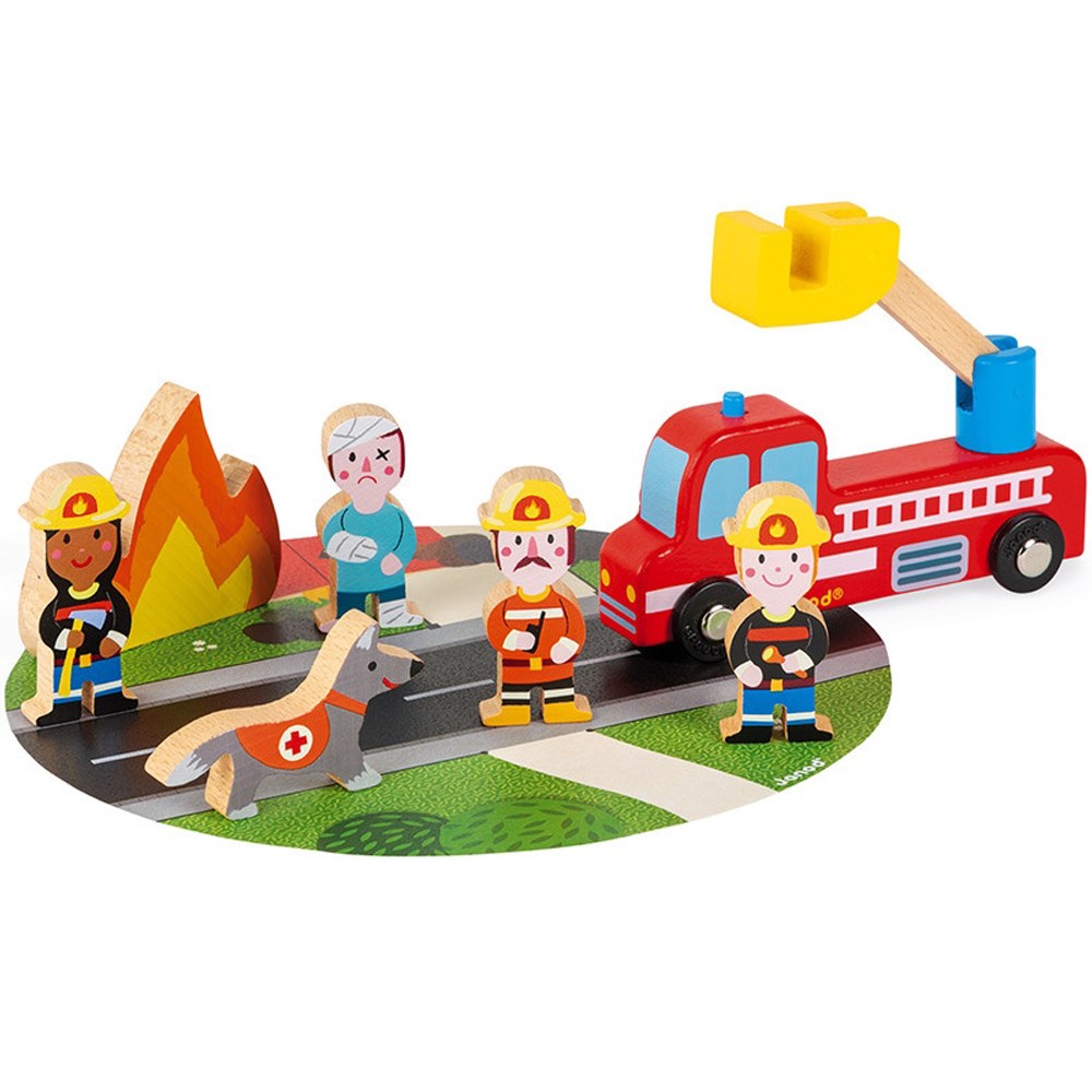 Janod Story Firefighters Wooden Playset – Johnston Prams & Buggies Ltd